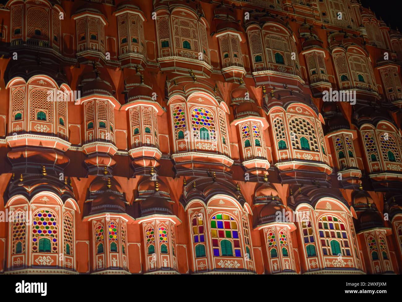 Night Front view of Hawa Mahal in Jaipur. Tourist destination of many ...