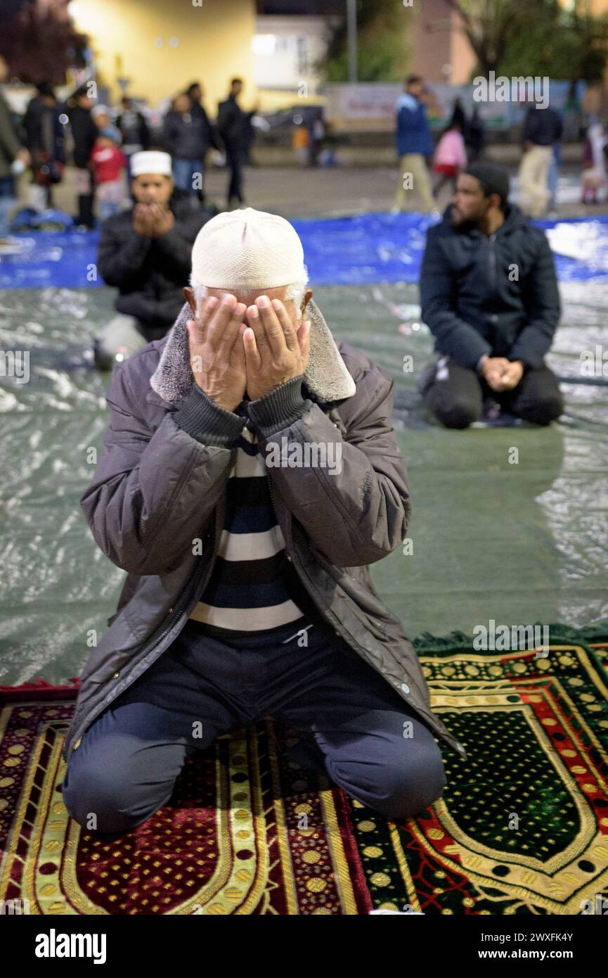 Rome, Italy. 30th Mar, 2024. A man of Muslim faith prays after the ...