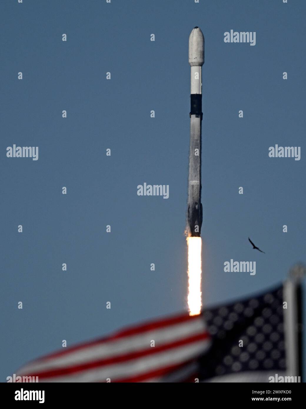 Kennedy Space Center, Florida, USA. 30th Mar 2024. A SpaceX Falcon 9 rocket launches Eutelsat ...