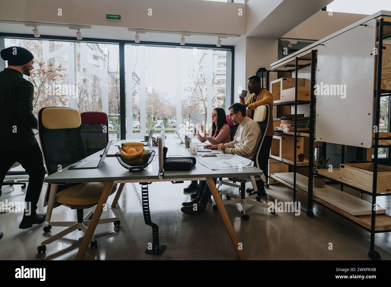 Project team collaborating glass whiteboard hi-res stock photography ...