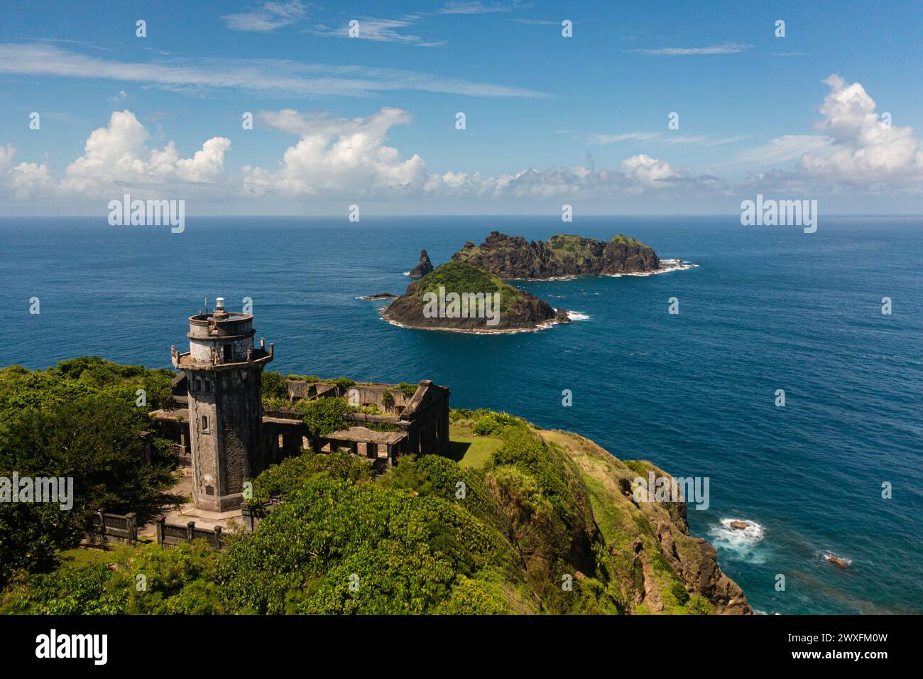 Aerial view of Lighthouse and tropical islands on the background of the ...