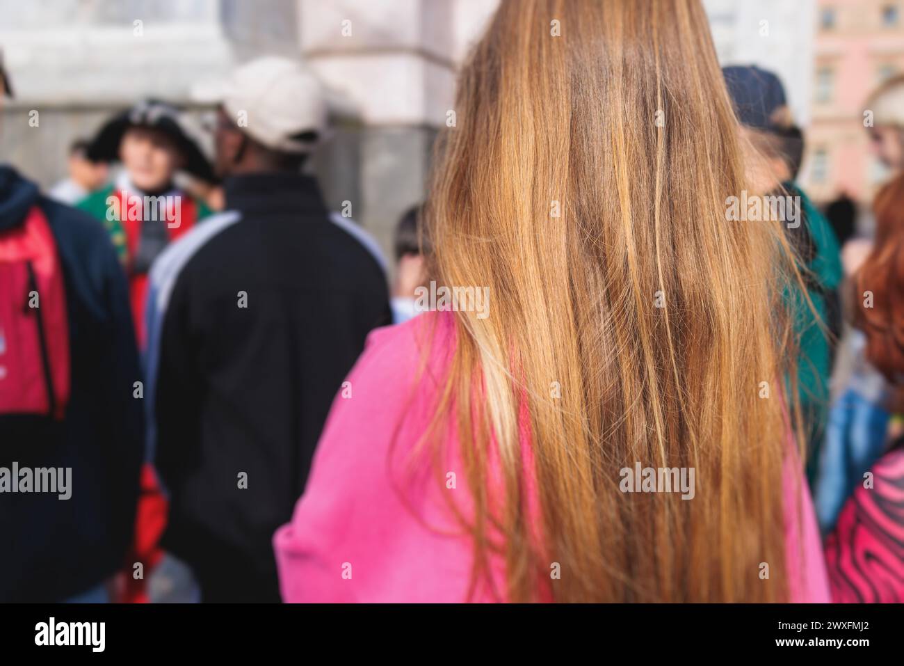 Group of students and school pupils on outdoor excursion tour in the ...