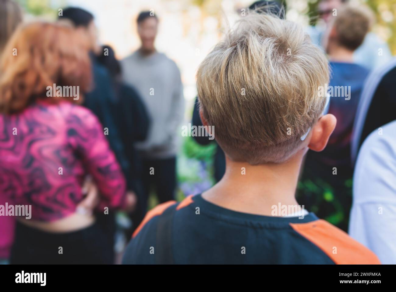 Group of students and school pupils on outdoor excursion tour in the ...