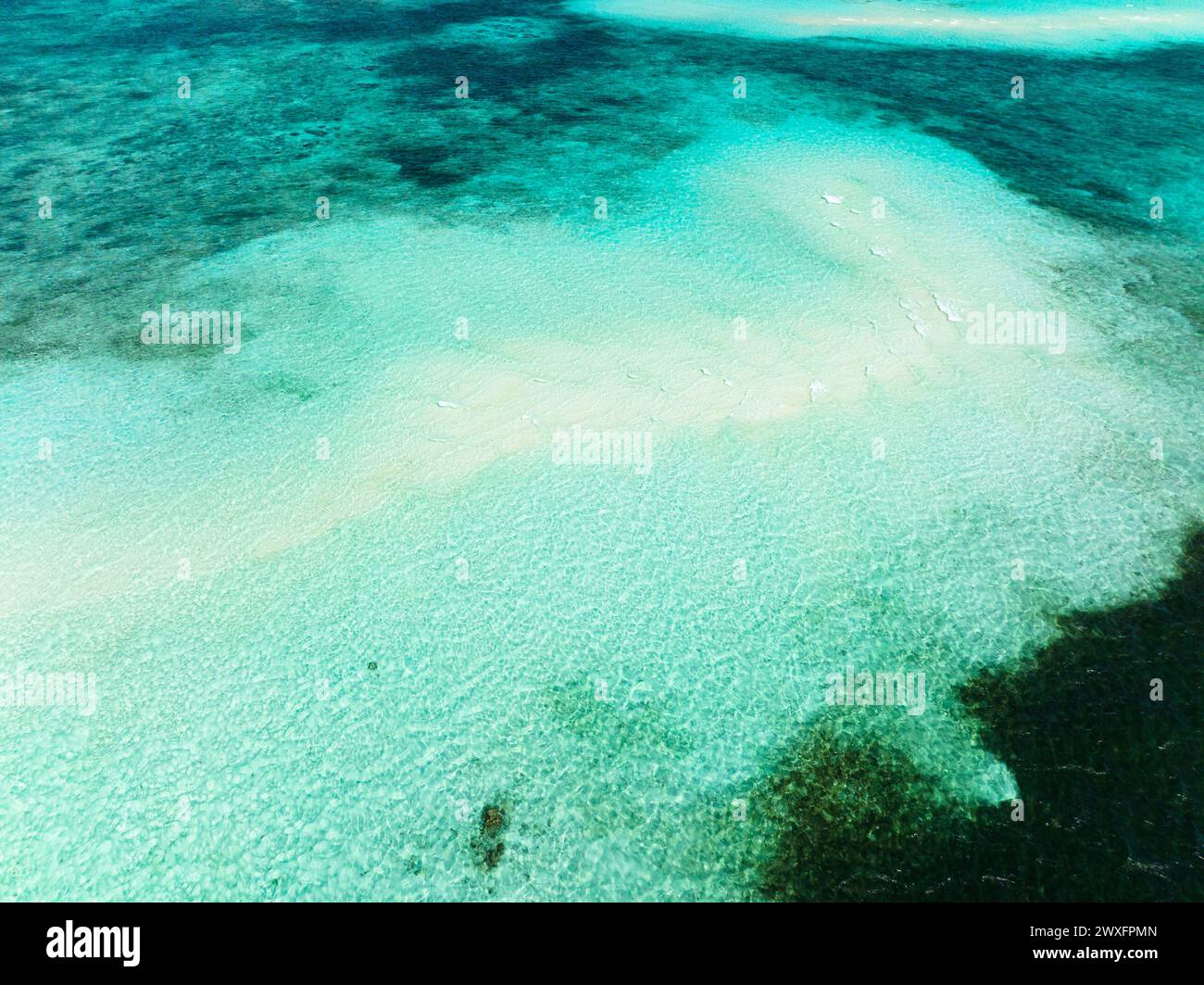 Turquoise lagoon surface on atoll and coral reef, copy space for text ...