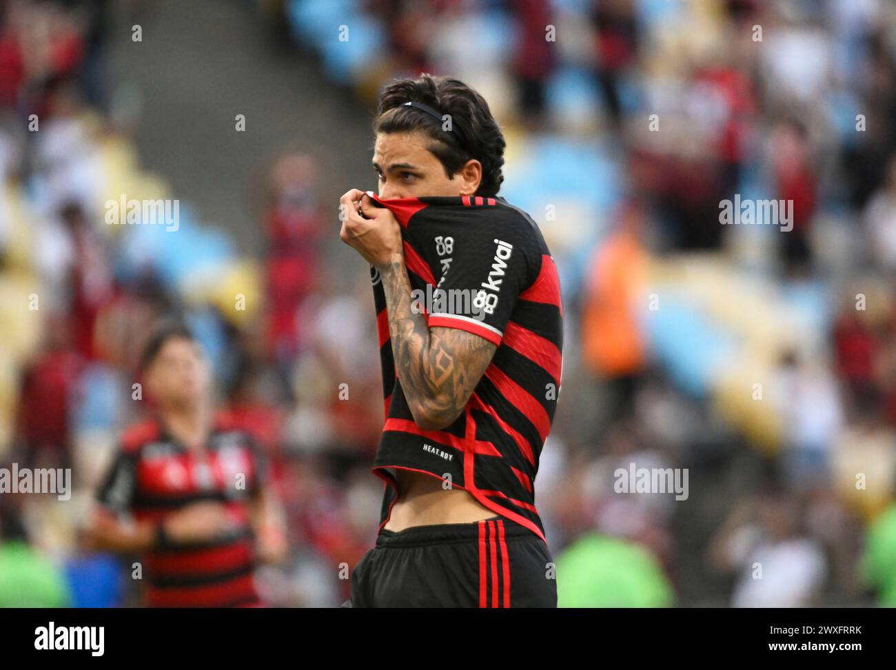 Rio de Janeiro, Brazil, March 30th 2024: Pedro of Flamengo celebrates ...