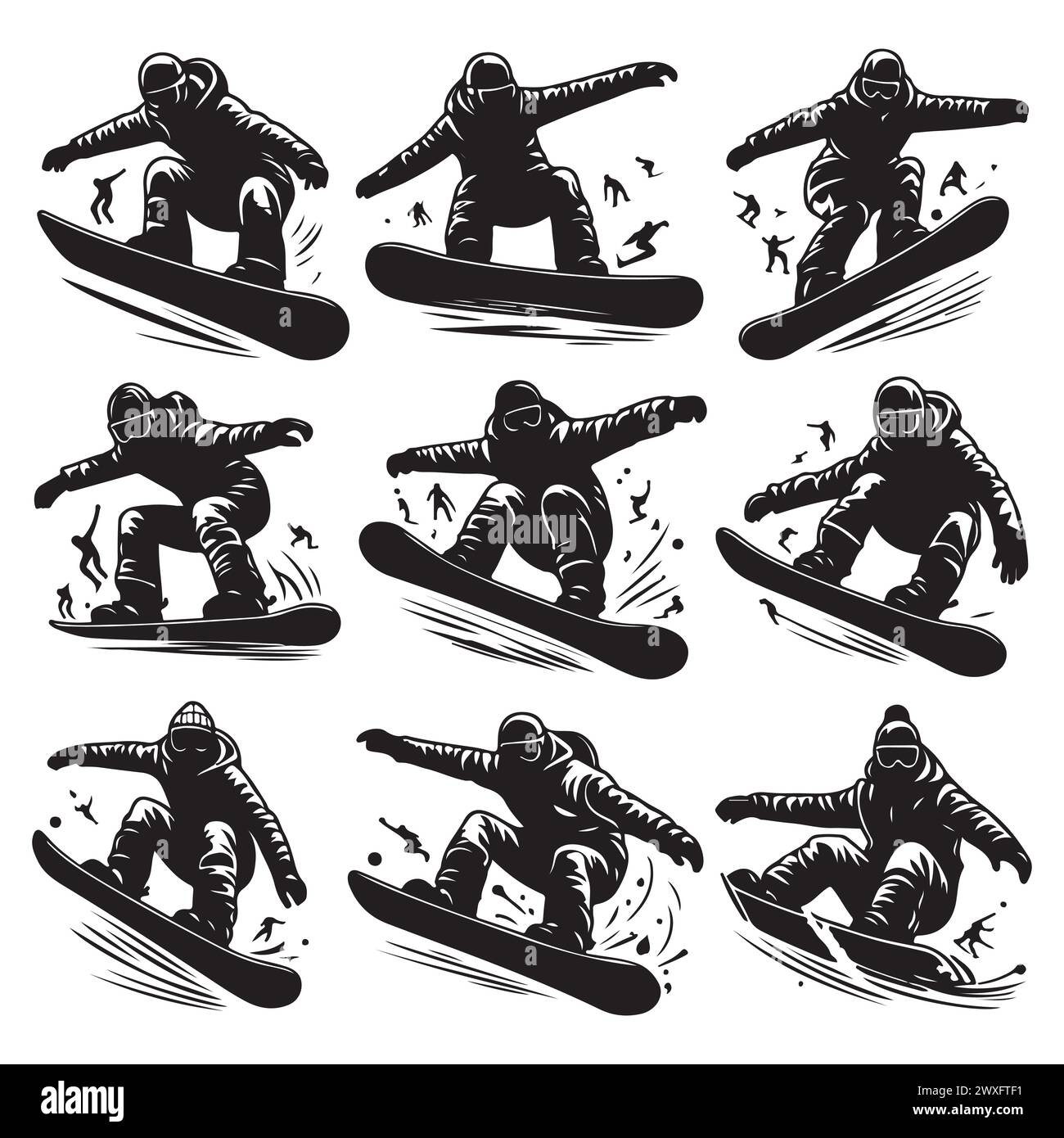 Silhouette set of snowboard riders Stock Vector Image & Art - Alamy