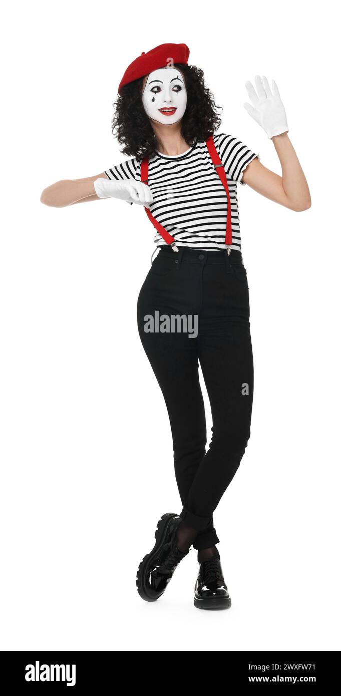 Funny mime with beret posing on white background Stock Photo - Alamy