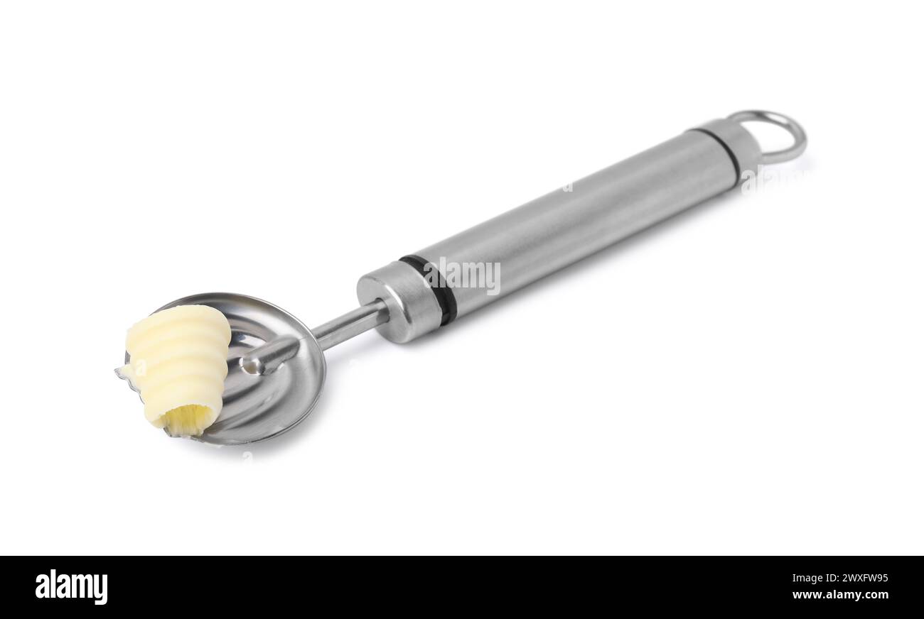 Butter curl in spoon isolated on white Stock Photo - Alamy