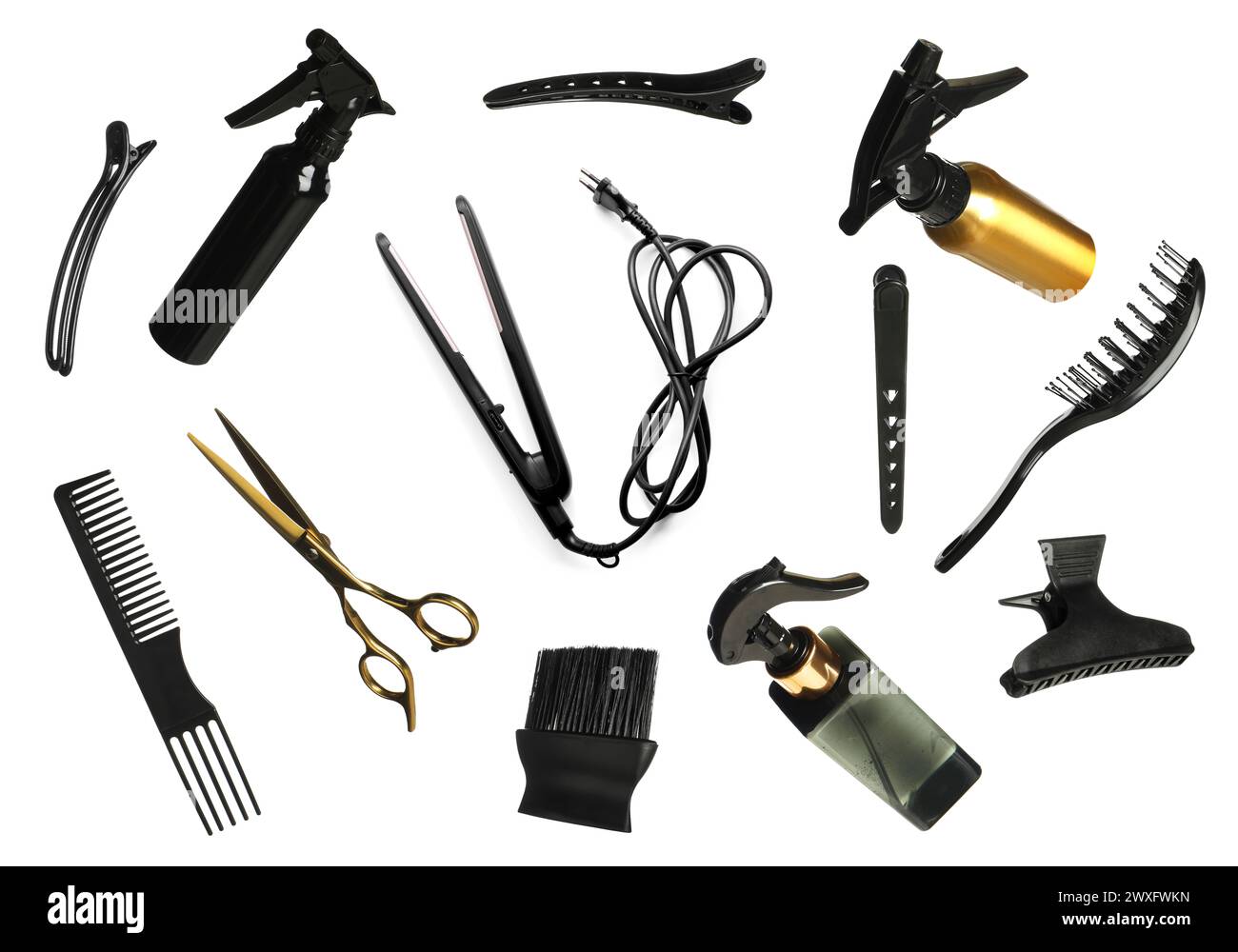 Different hairdresser tools isolated on white, set Stock Photo - Alamy