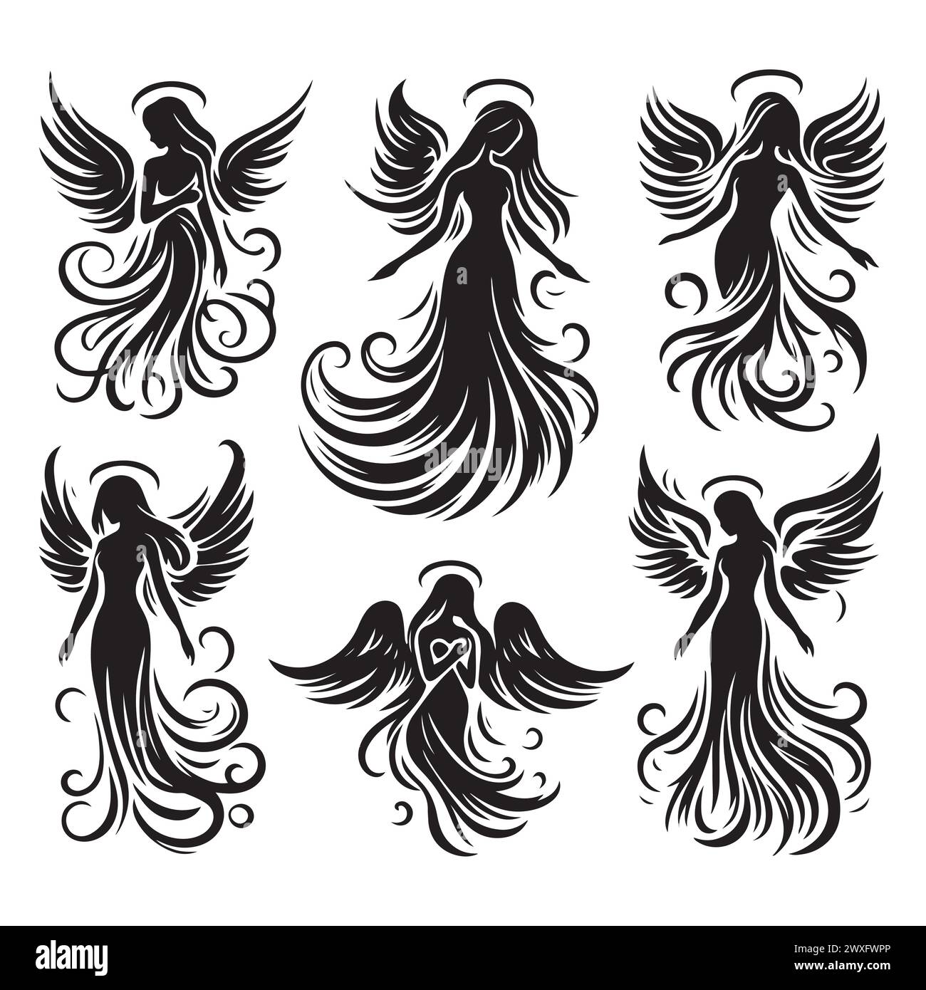 Silhouette set of Angel Stock Vector Image & Art - Alamy