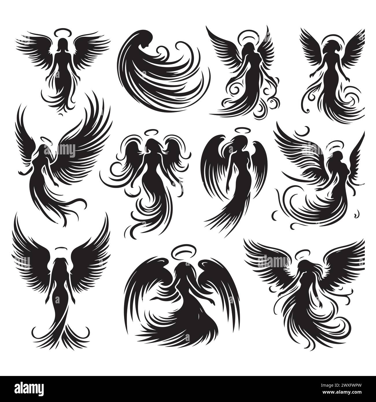 Silhouette set of Angel Stock Vector Image & Art - Alamy