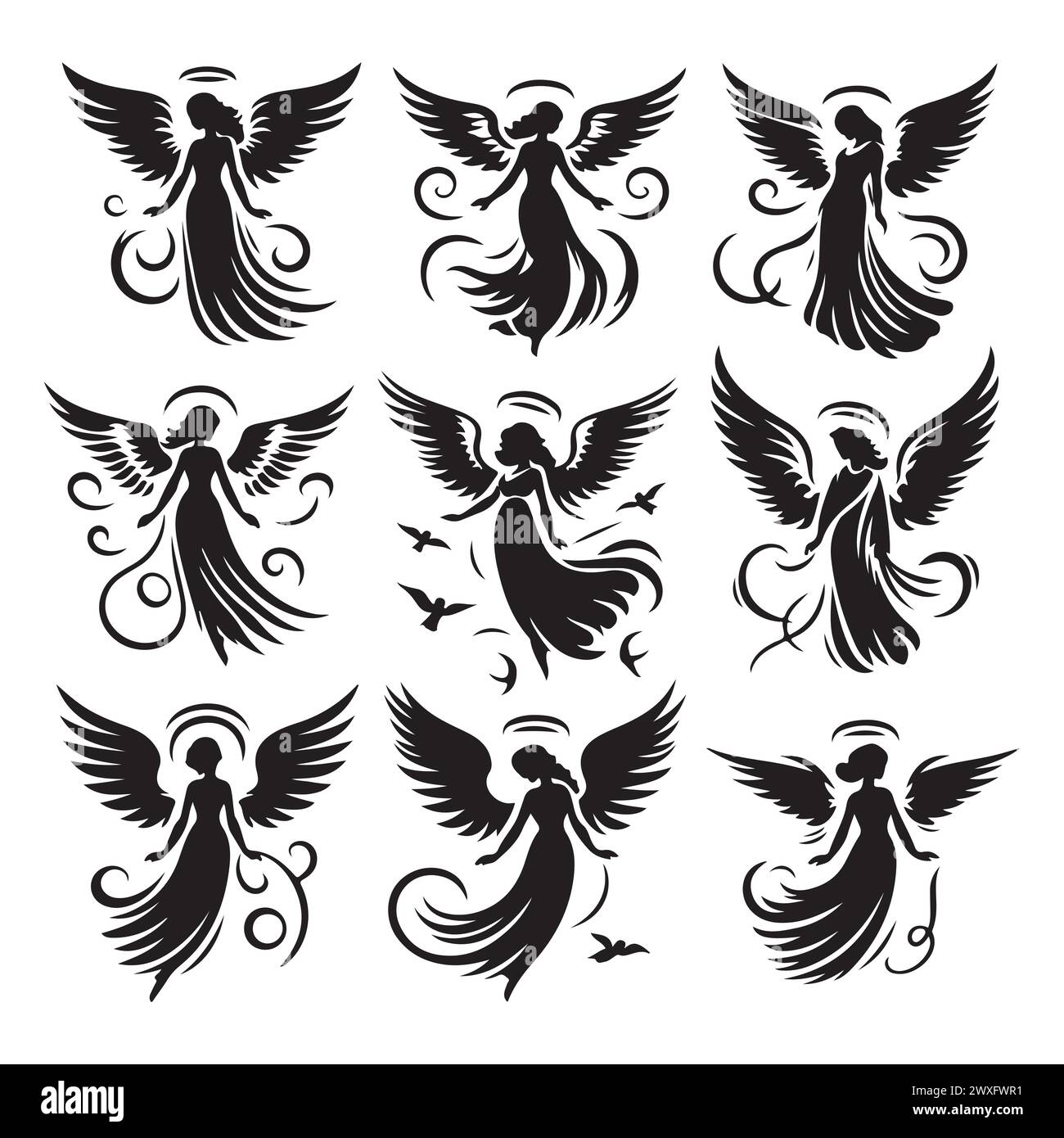 Silhouette set of Angel Stock Vector Image & Art - Alamy