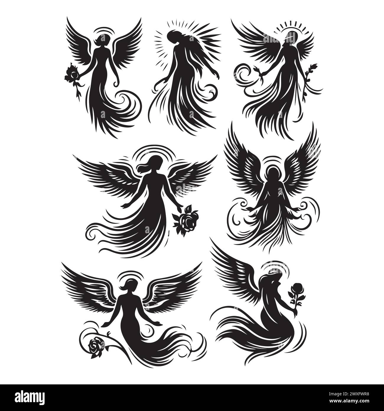 Silhouette set of Angel Stock Vector Image & Art - Alamy