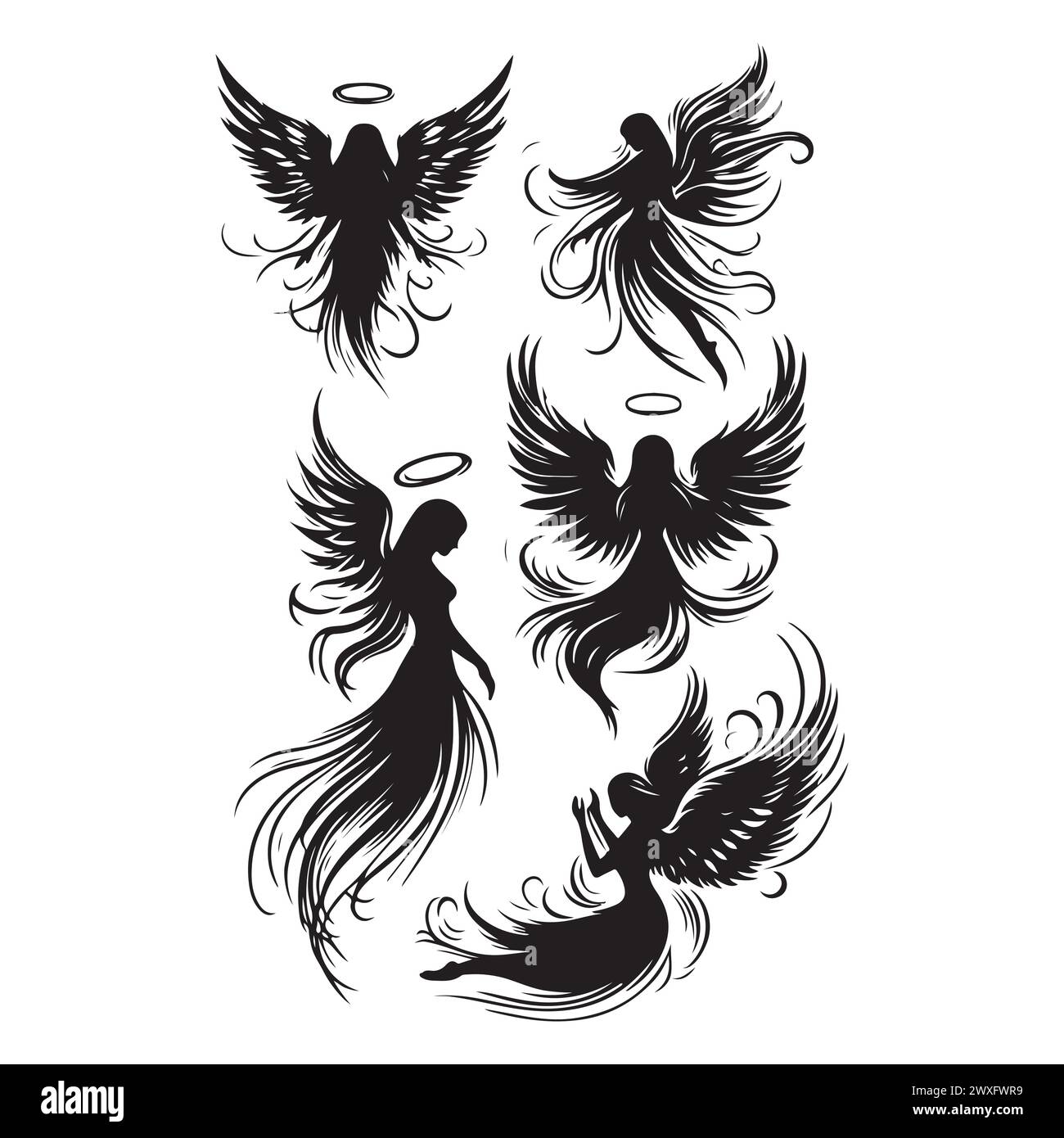 Silhouette set of Angel Stock Vector Image & Art - Alamy