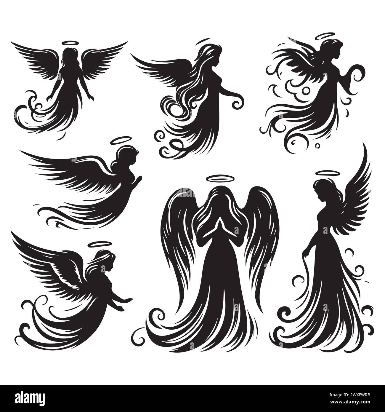 Silhouette set of Angel Stock Vector Image & Art - Alamy