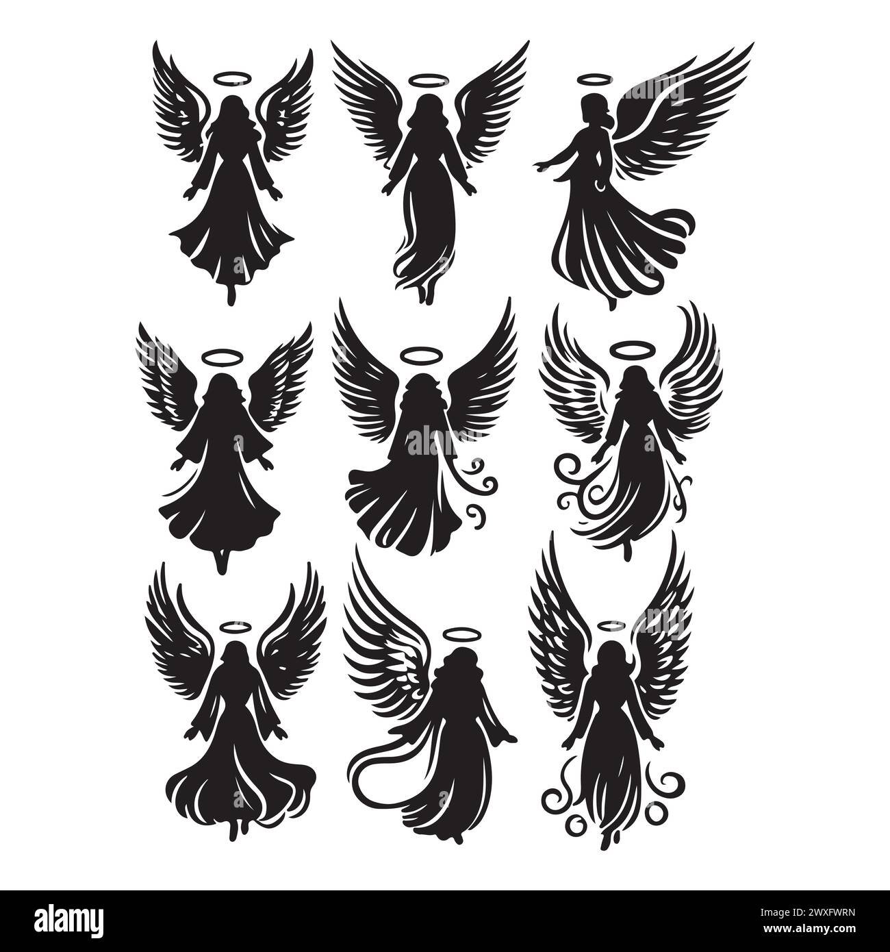 Silhouette set of Angel Stock Vector Image & Art - Alamy