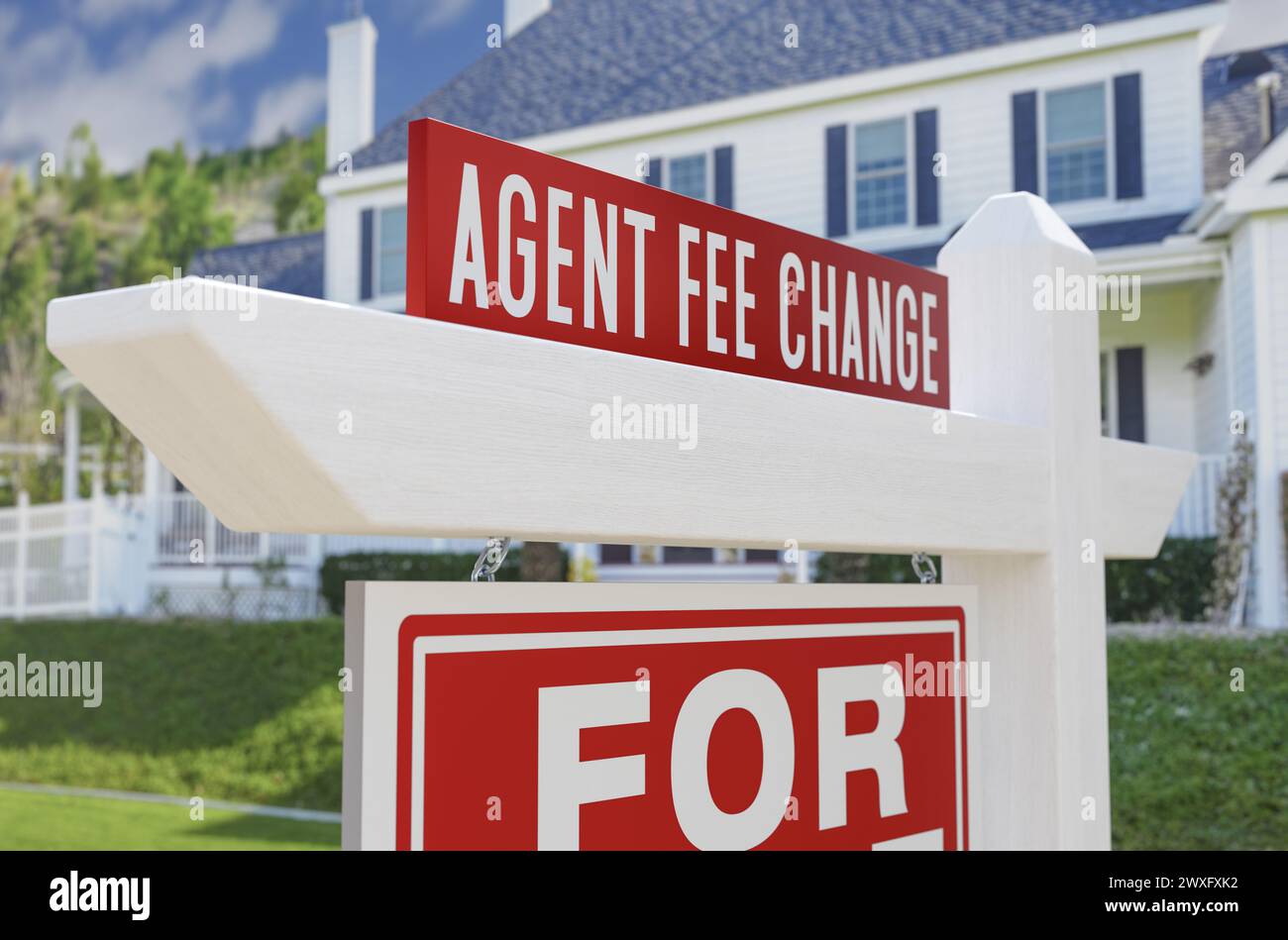 Agent Fee Change For Sale Real Estate Sign In Front Of New House Stock ...