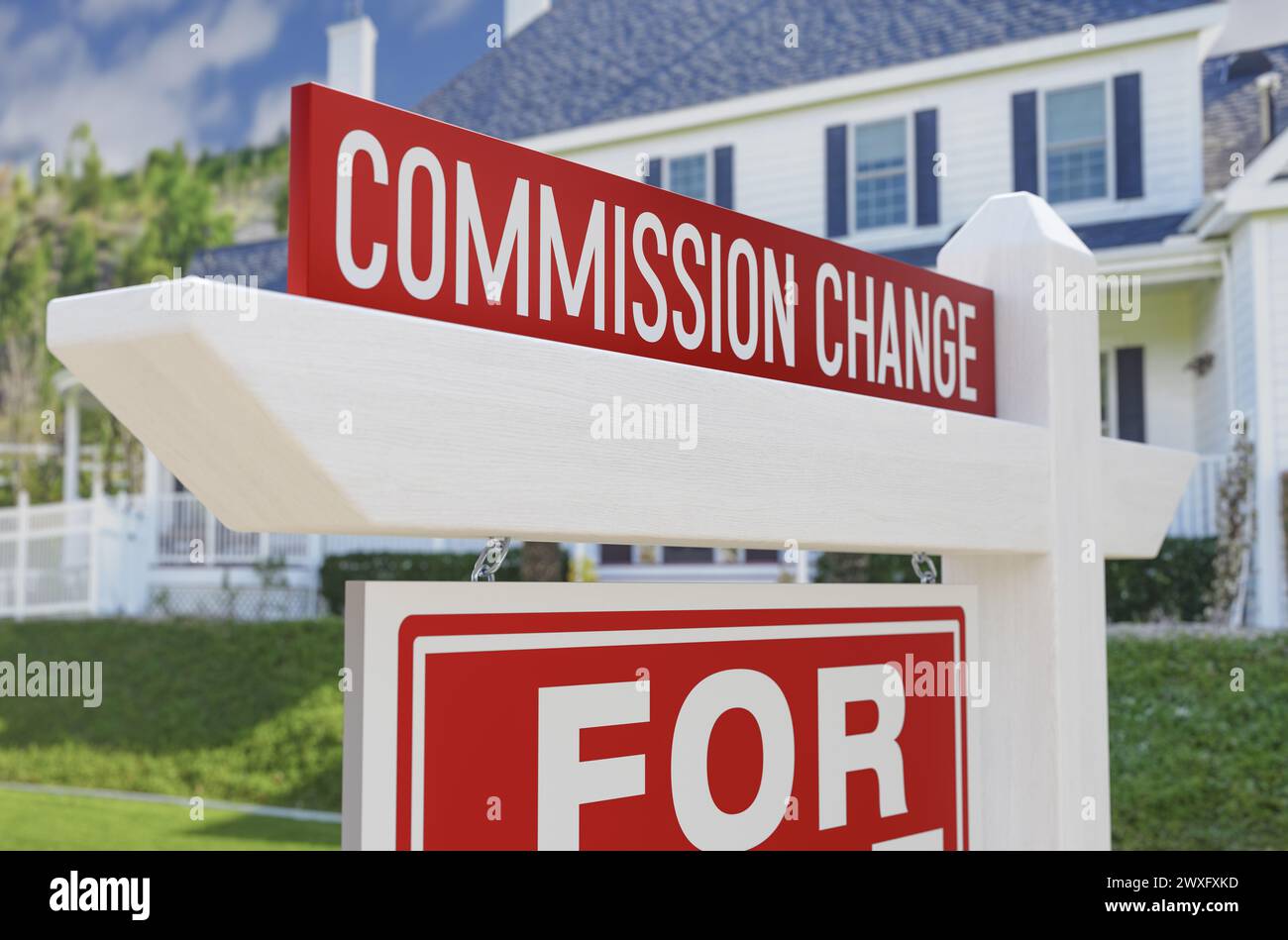 Commission Change For Sale Real Estate Sign In Front Of New House Stock ...