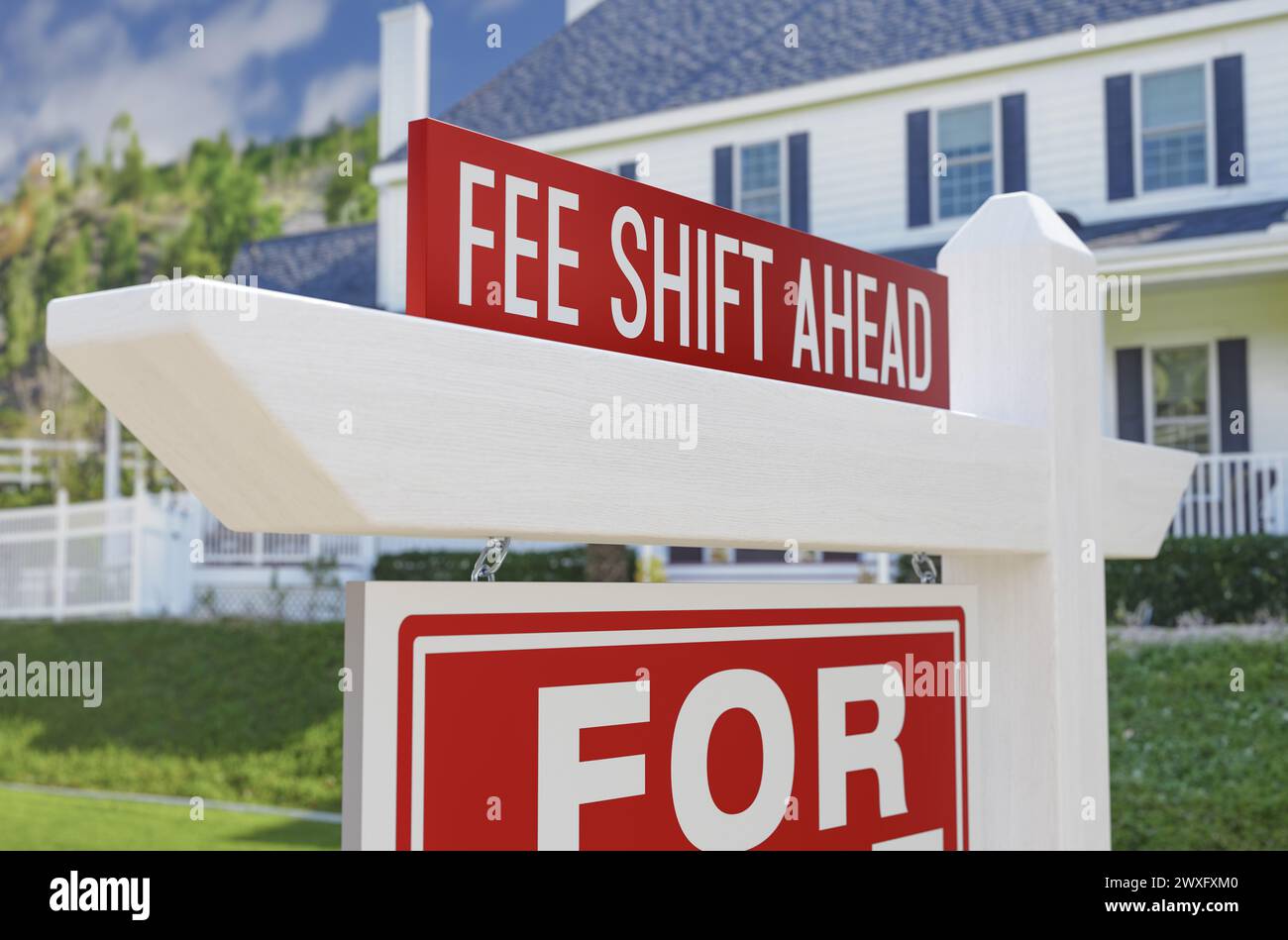 Fee Shift Ahead For Sale Real Estate Sign In Front Of New House Stock ...