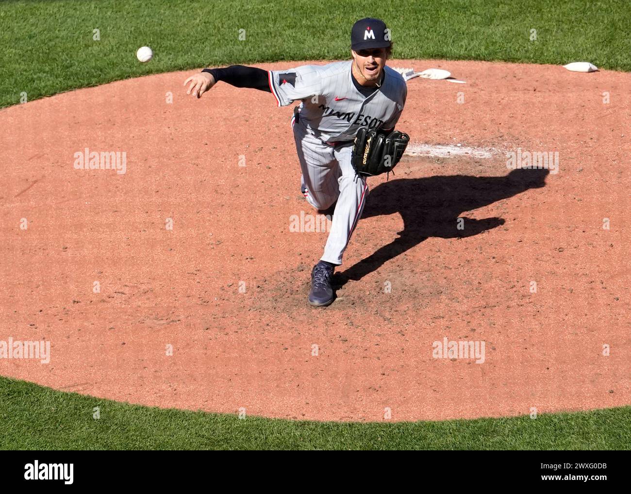 MAR 30, 2024: Minnesota Twins starting pitcher Joe Ryan (41) delivers a pitch in the 4th inning ...