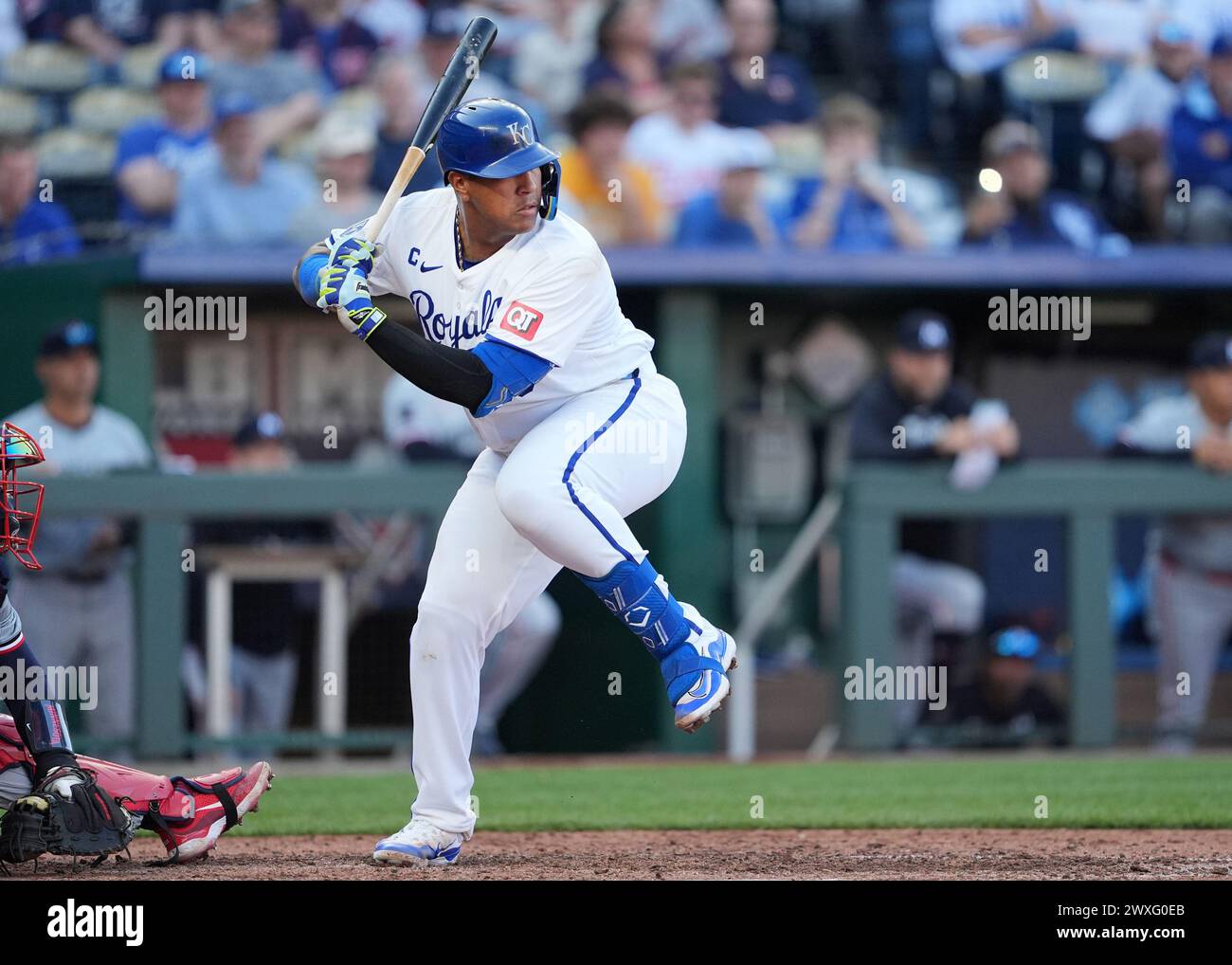 MAR 30, 2024: Kansas City Royals catcher Salvador Perez (13) prepares ...
