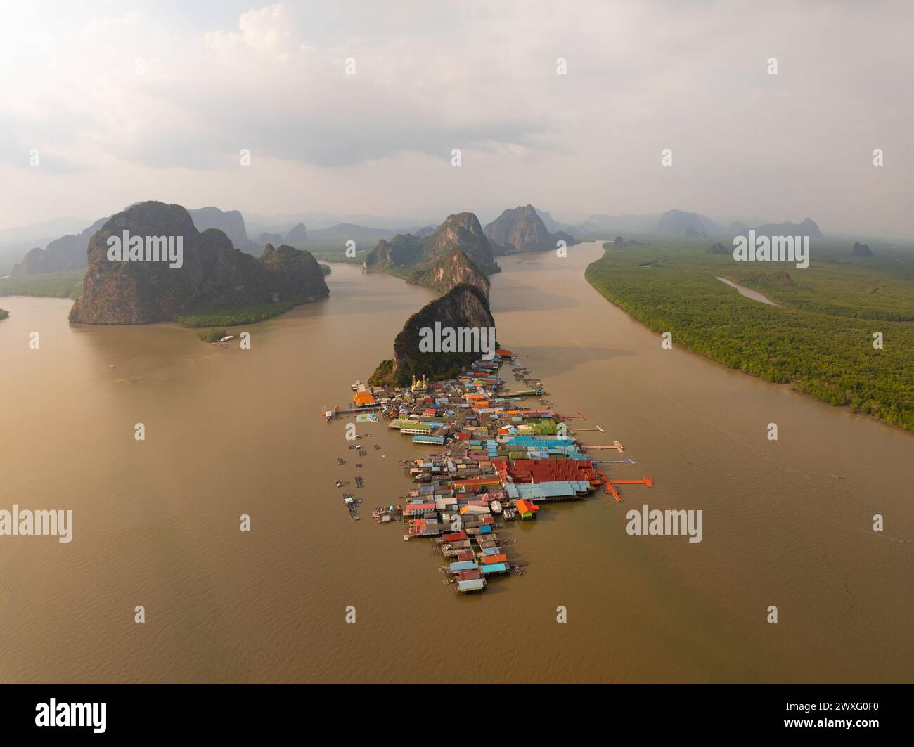Aerial view of Panyee island in Phang Nga Thailand,High angle view ...