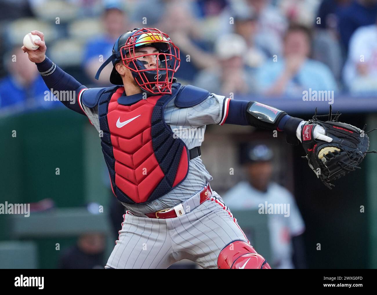 MAR 30, 2024: Minnesota Twins catcher Christian Vazquez (8) makes the ...