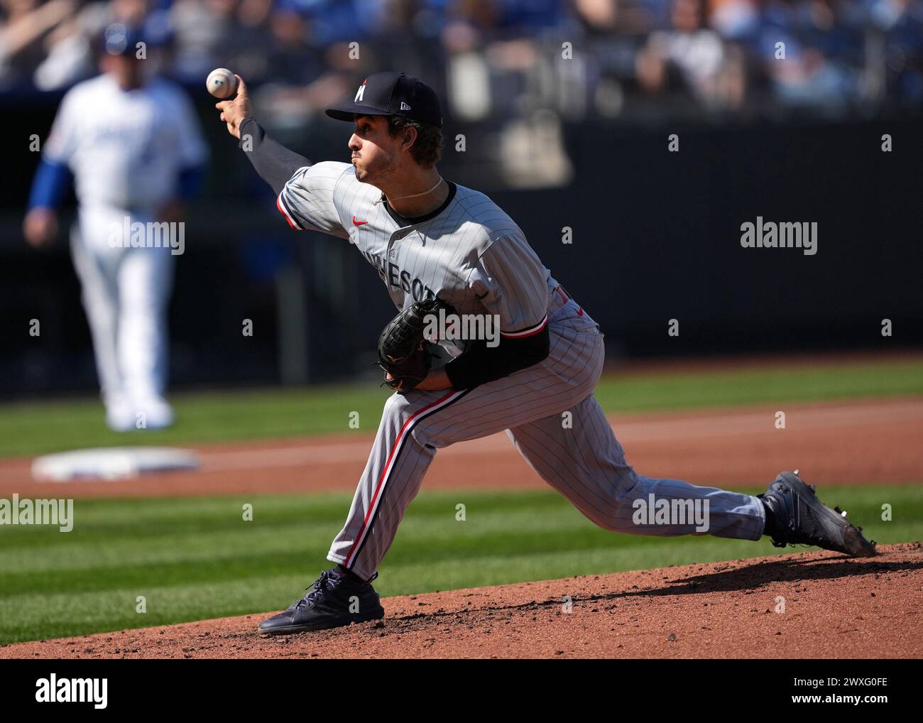 MAR 30, 2024: Minnesota Twins starting pitcher Joe Ryan (41) delivers a pitch in the 6th inning ...