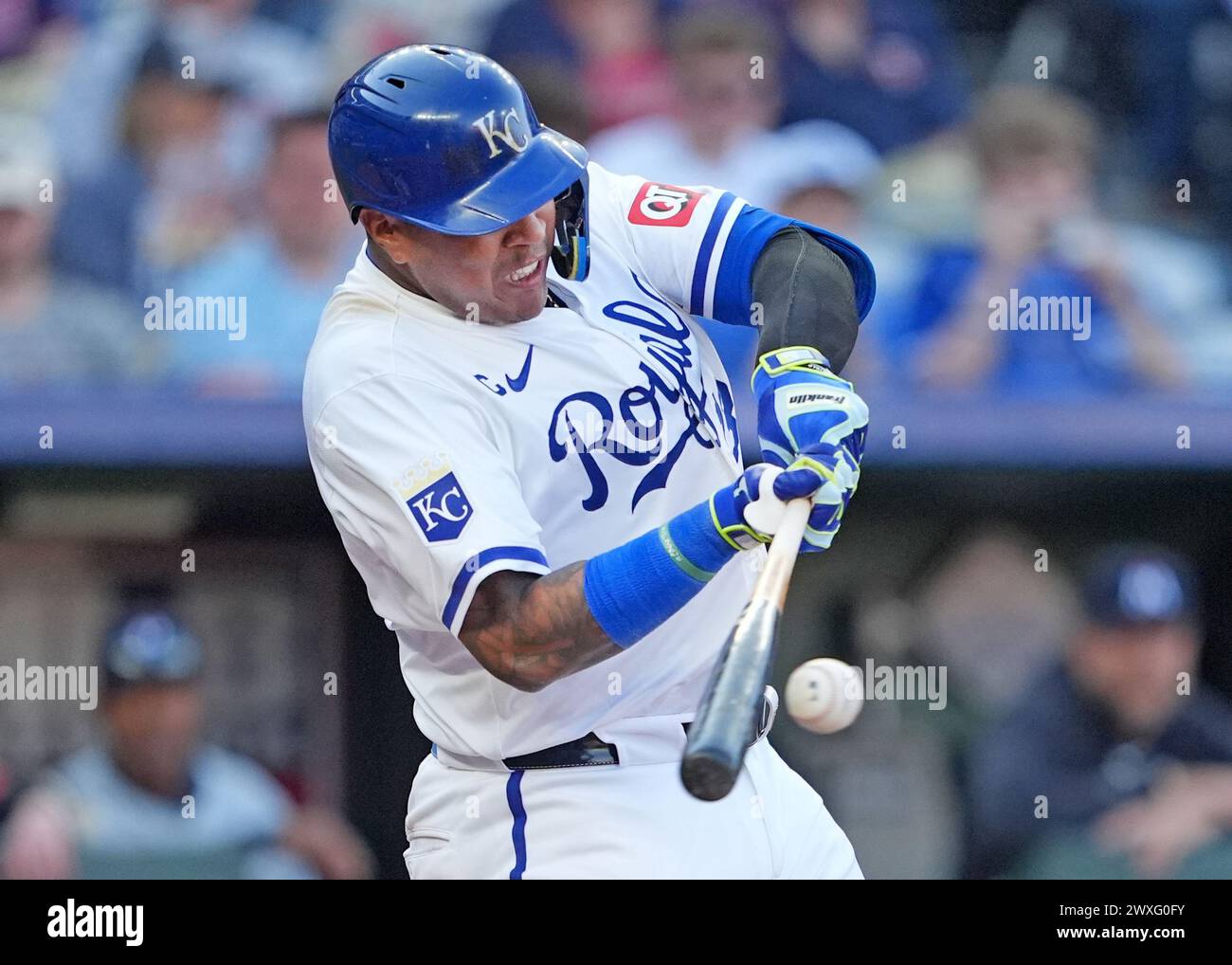 MAR 30, 2024: Kansas City Royals catcher Salvador Perez (13) connects ...