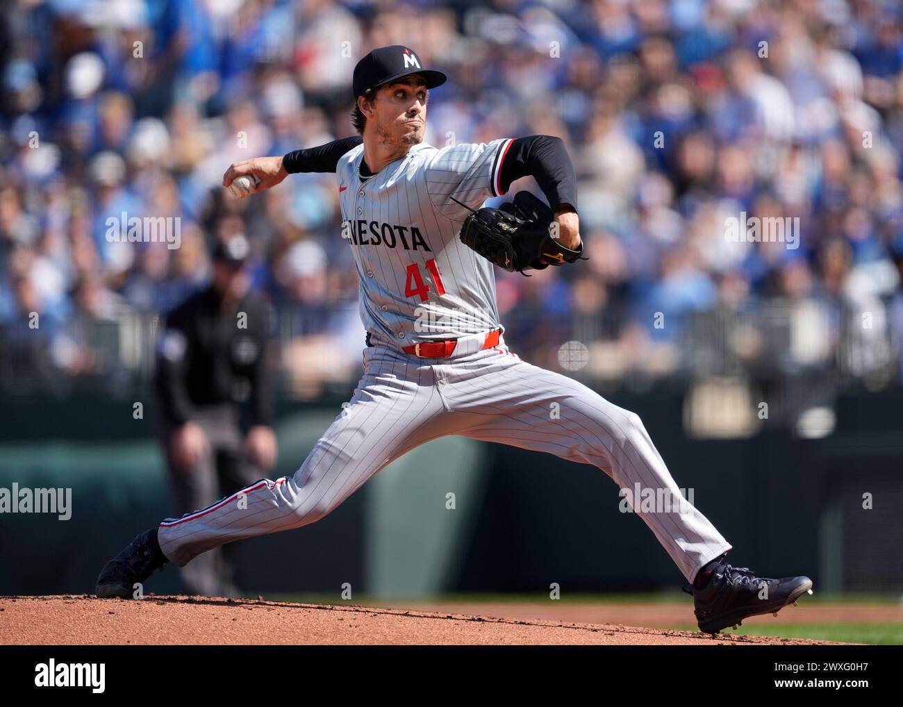 MAR 30, 2024: Minnesota Twins starting pitcher Joe Ryan (41) delivers a pitch in the first ...