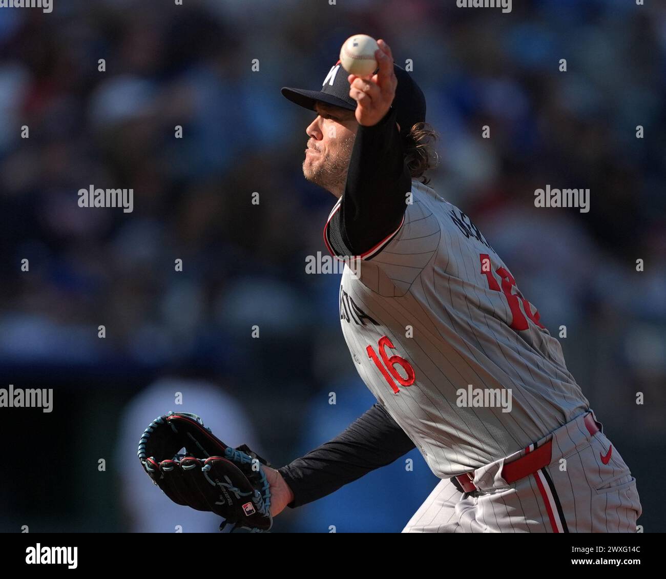 MAR 30, 2024: Minnesota Twins relief pitcher Steven Okert (16) brings a ...