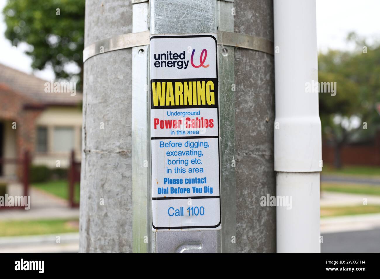 United Energy electricity company sign, featuring new logo, on a power ...