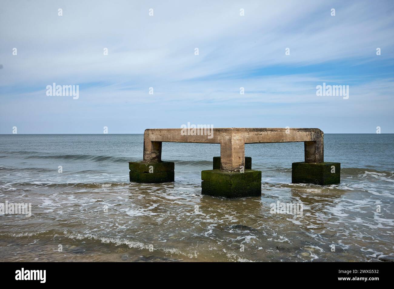 A concrete structure on the beach at Delaware Seashore State Park ...