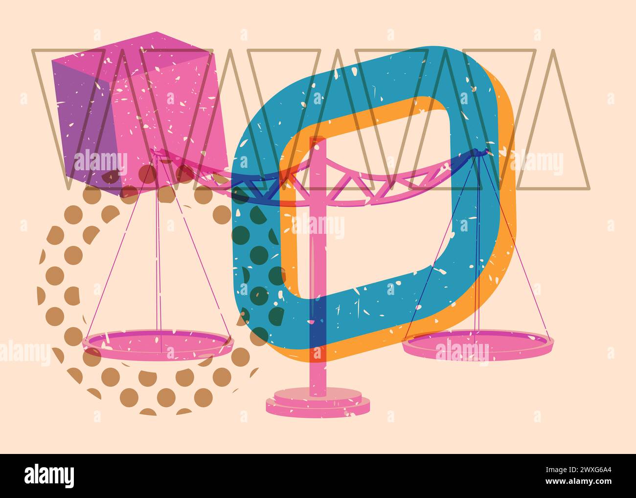 Risograph Scale with geometric shapes. Objects in trendy riso graph print texture style design ...