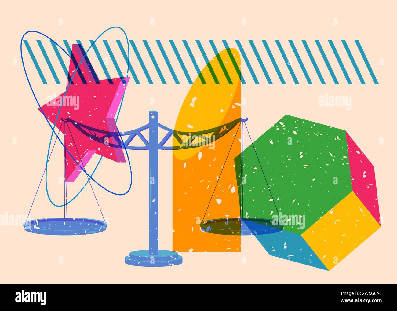 Risograph Scale with geometric shapes. Objects in trendy riso graph ...