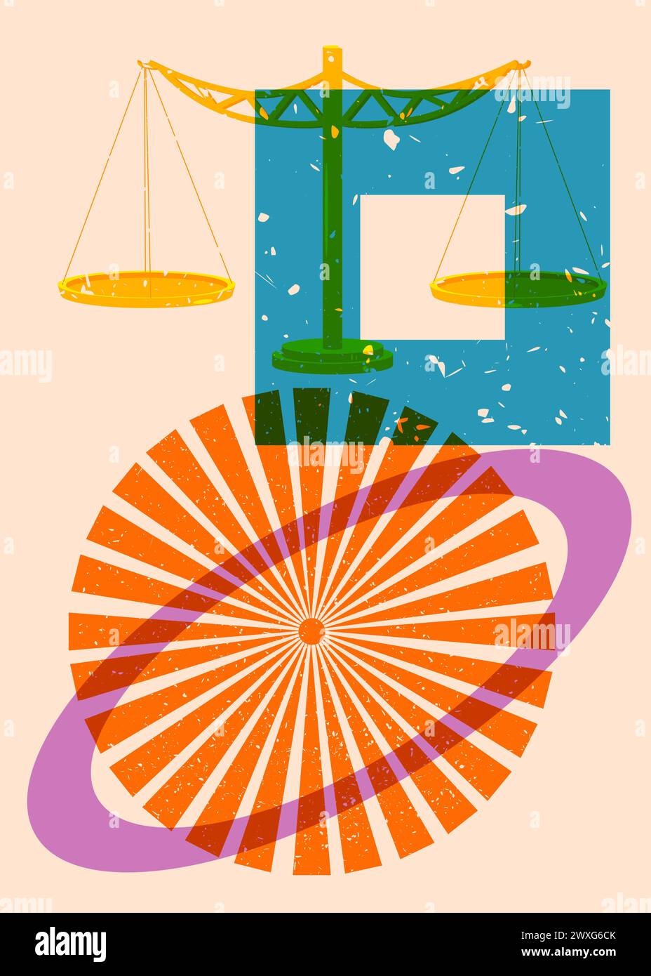 Risograph Scale with geometric shapes. Objects in trendy riso graph ...