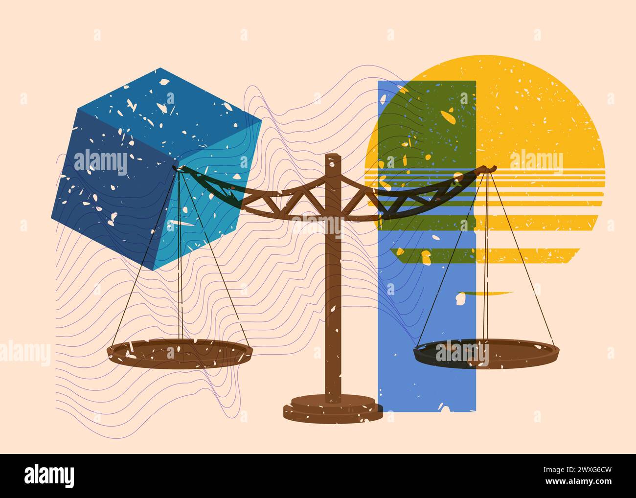 Risograph Scale with geometric shapes. Objects in trendy riso graph ...
