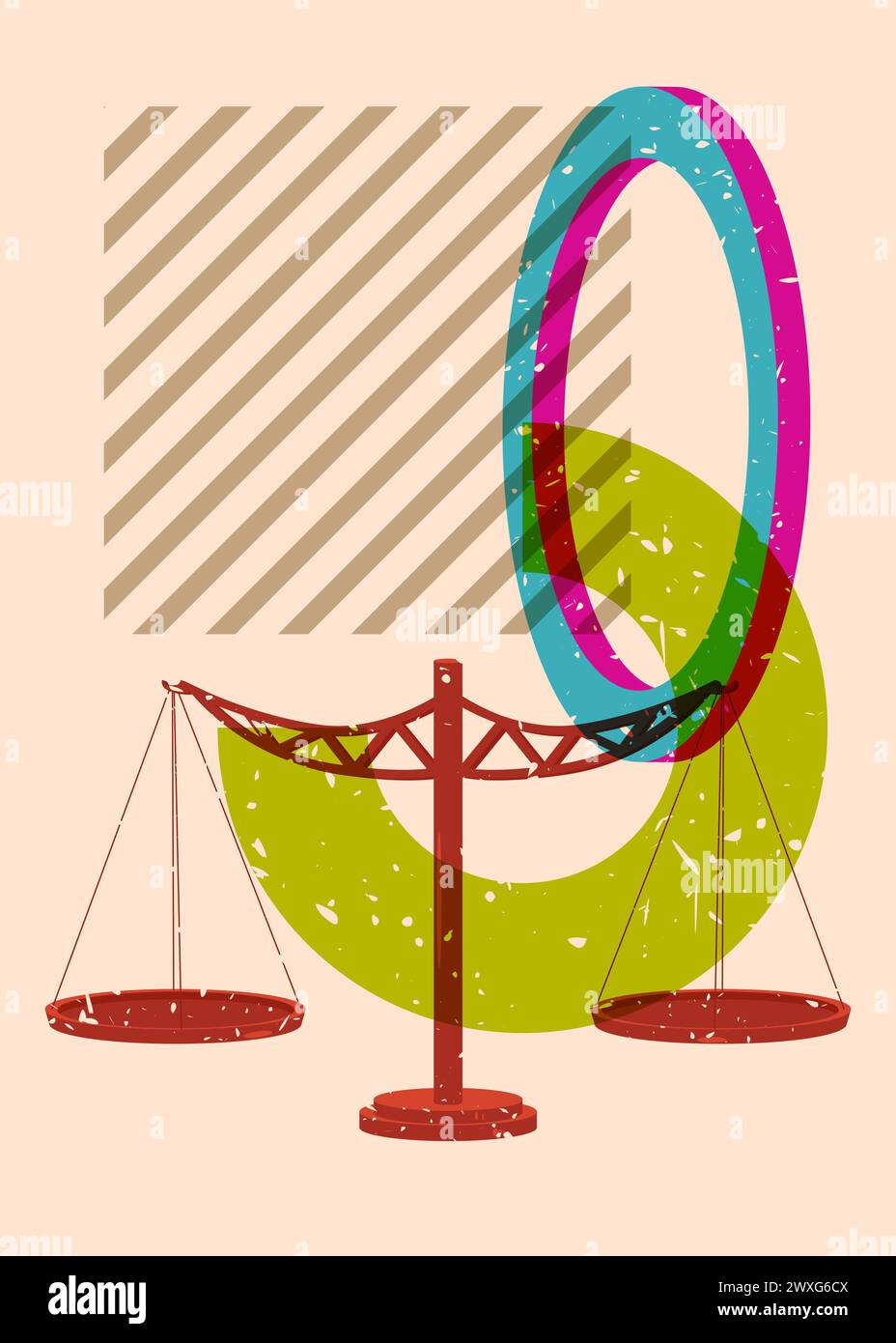 Risograph Scale with geometric shapes. Objects in trendy riso graph ...