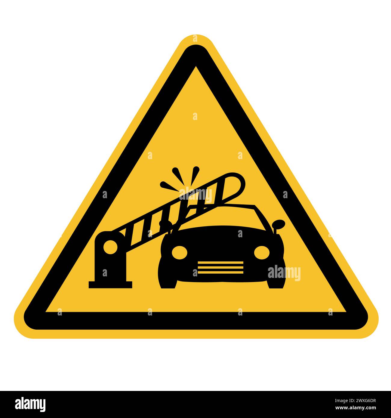 Car barrier warning icon. Beware, barrier closes automatically sign ...