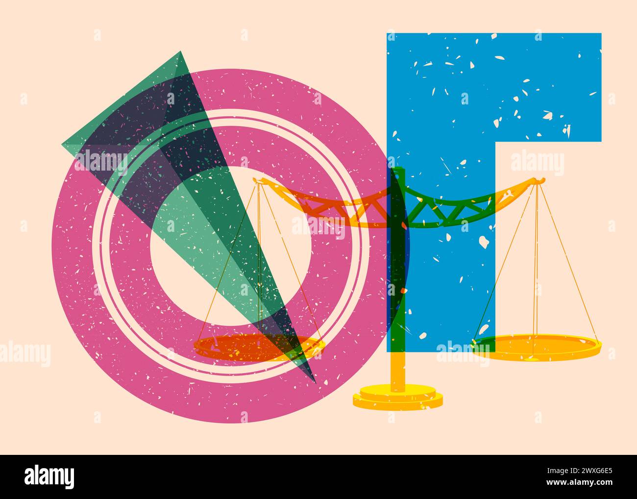 Risograph Scale with geometric shapes. Objects in trendy riso graph ...