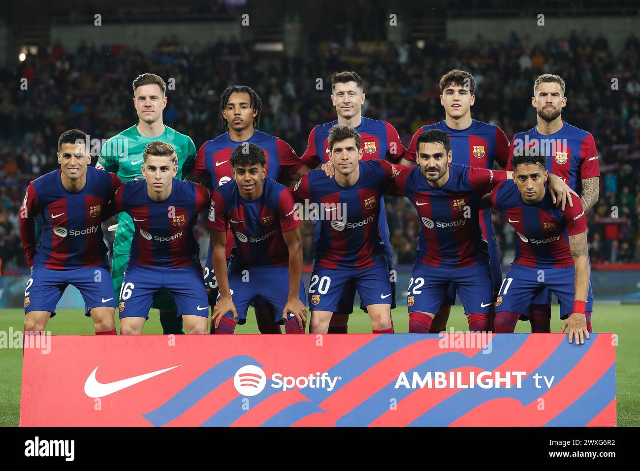 Barcelona, Spain. 30th Mar, 2024. Barcelona team group line-up ...