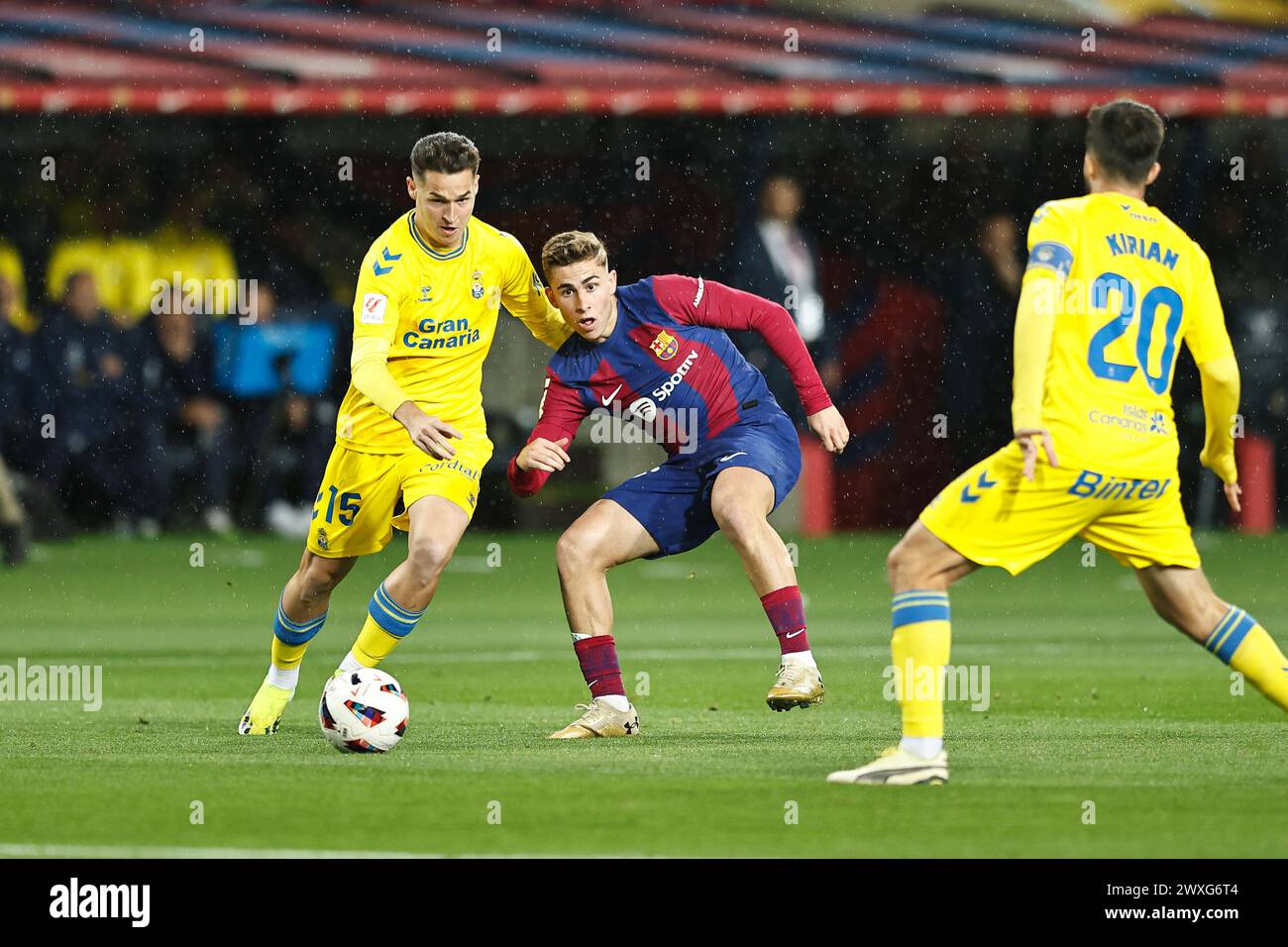 Barcelona, Spain. 30th Mar, 2024. (L-R) Mika Marmol (LasPalmas), Fermin ...