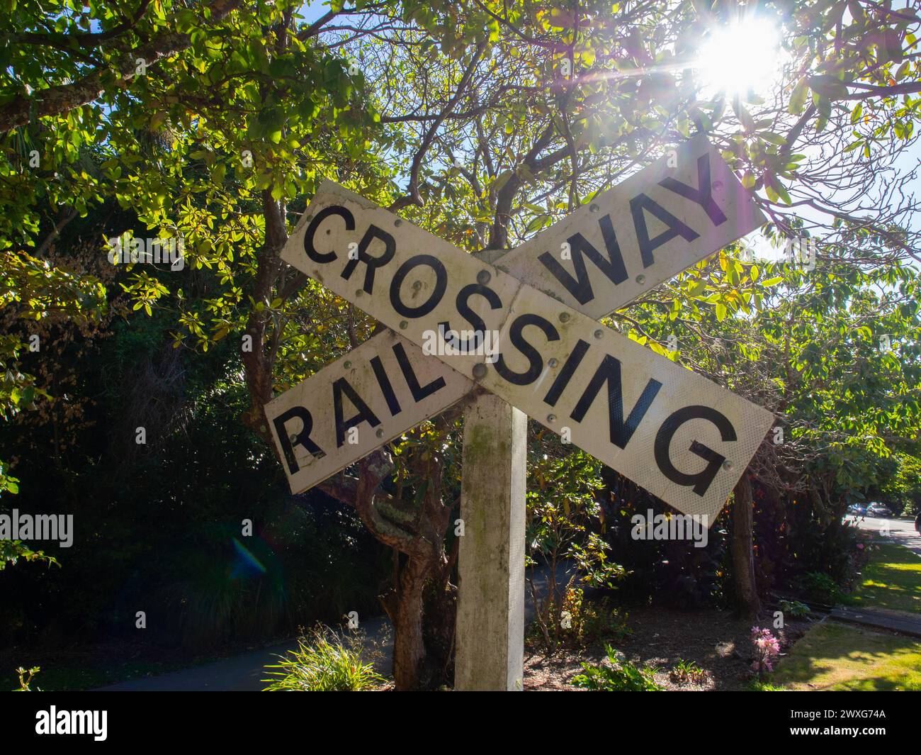 Railway crossing sign hi-res stock photography and images - Alamy