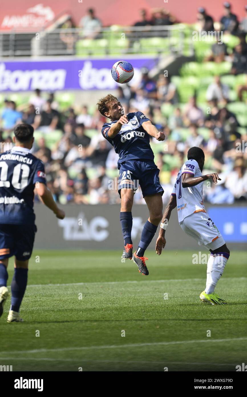 MELBOURNE, AUSTRALIA 31 Mar 2024. Ryan Teague(25) of Melbourne Victory ...