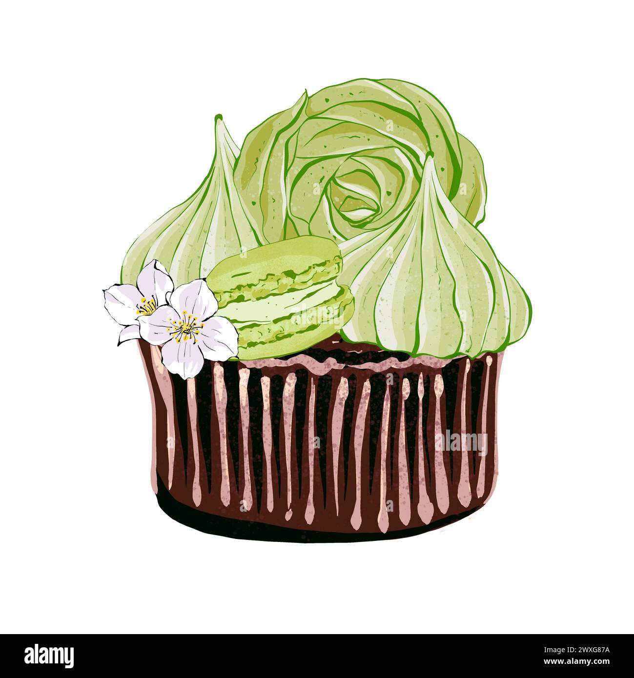 Festive cupcake with cream. Realistic style. Hand drawn illustration ...