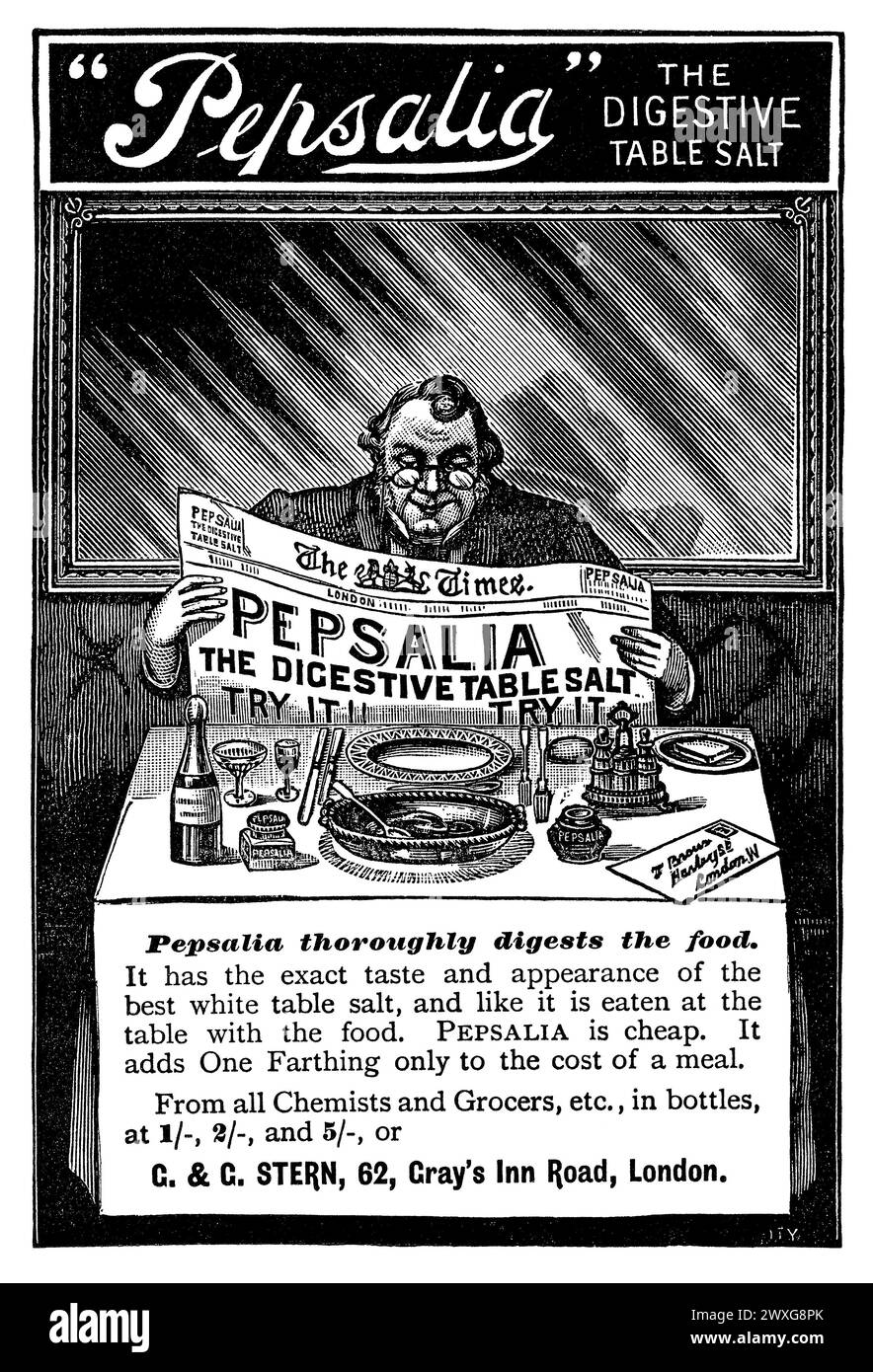 1895 British advertisement for Pepsalia digestive table salt Stock ...