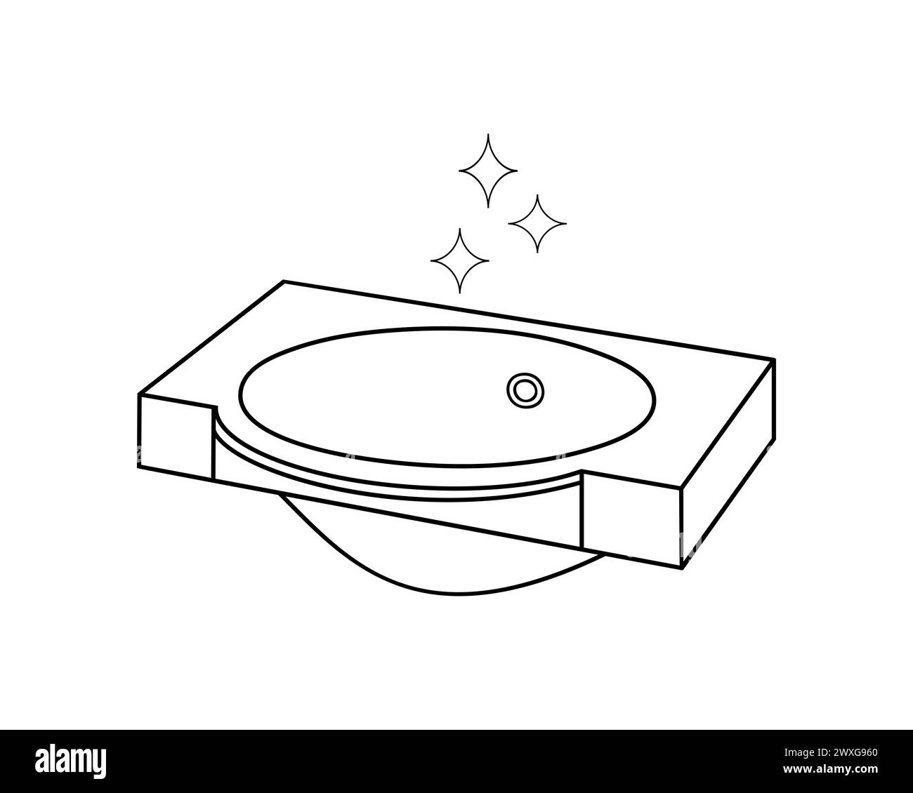 Shiny sparkling wash basin icon for bathroom with stars. Outline and ...