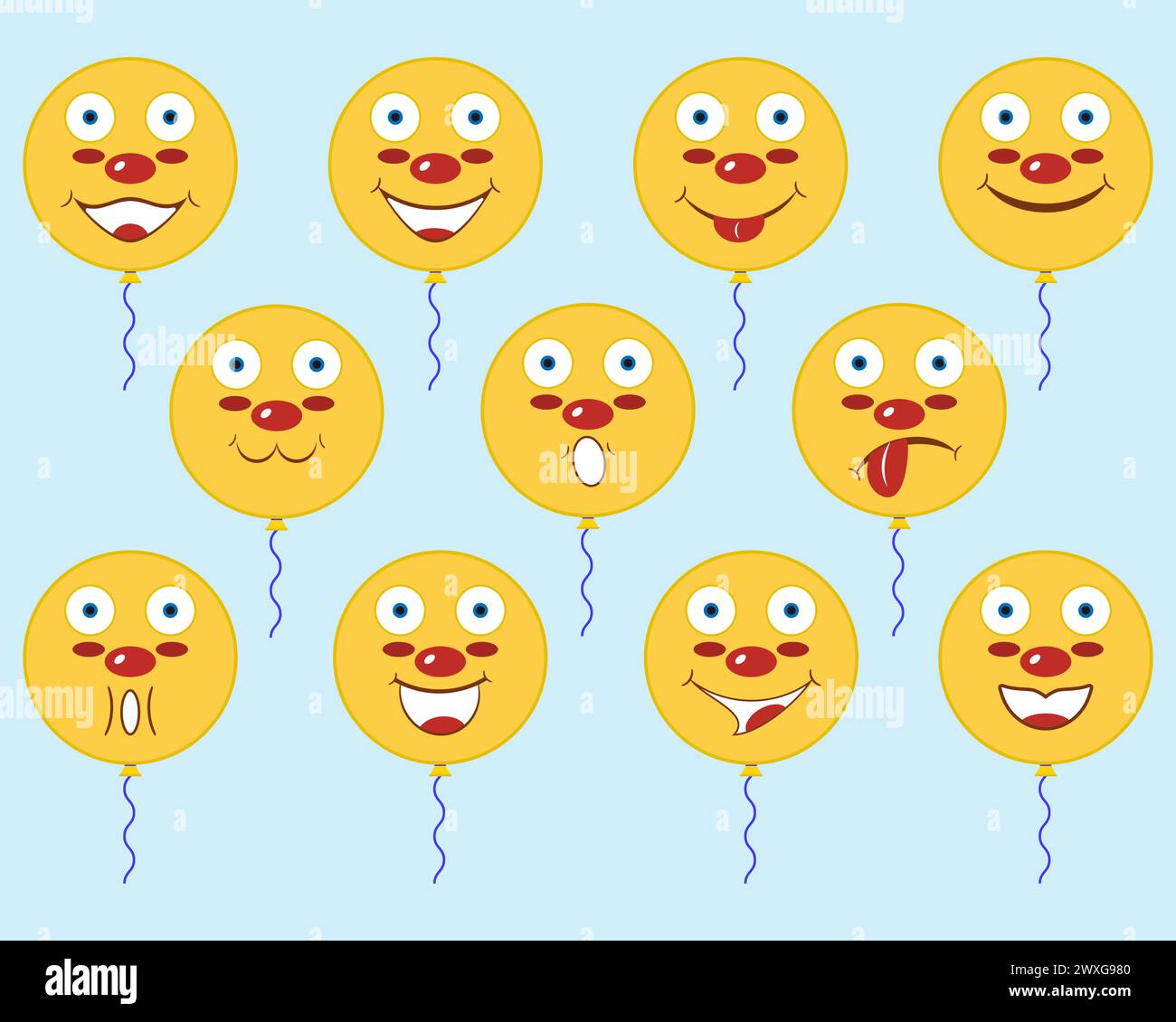 Funny and happy face balloons. Round yellow balloons with smiles ...