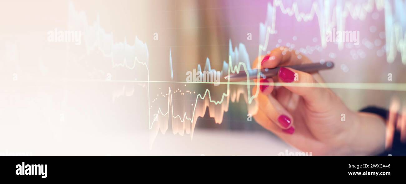Technical price graph and indicator, red and green candlestick chart on ...
