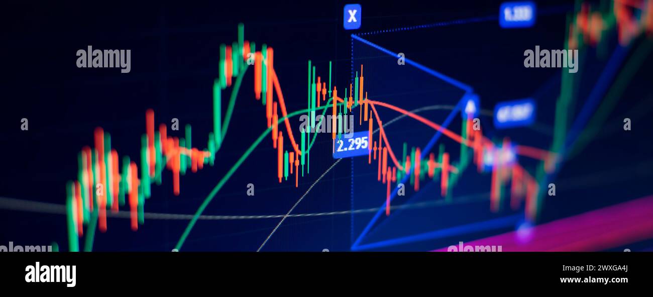 Business graph charts of financial board display candlestick double ...